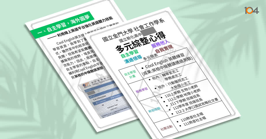 社會工作學系多元表現綜整心得範例 - 104學習歷程